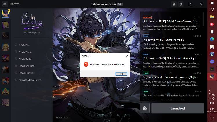 launch error - Solo Leveling:ARISE
