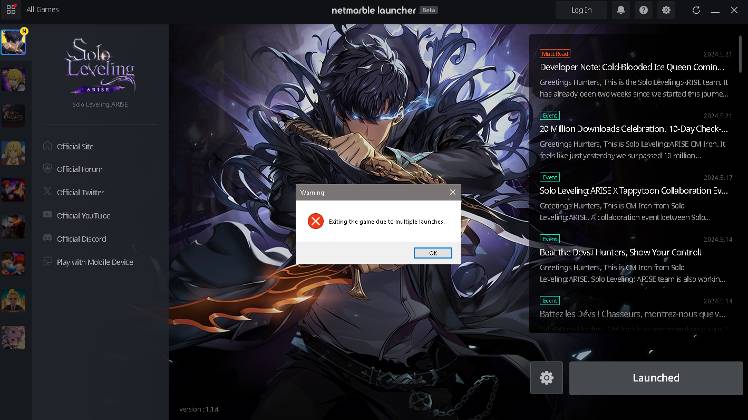 Multiple Launches Bug - Solo Leveling:ARISE