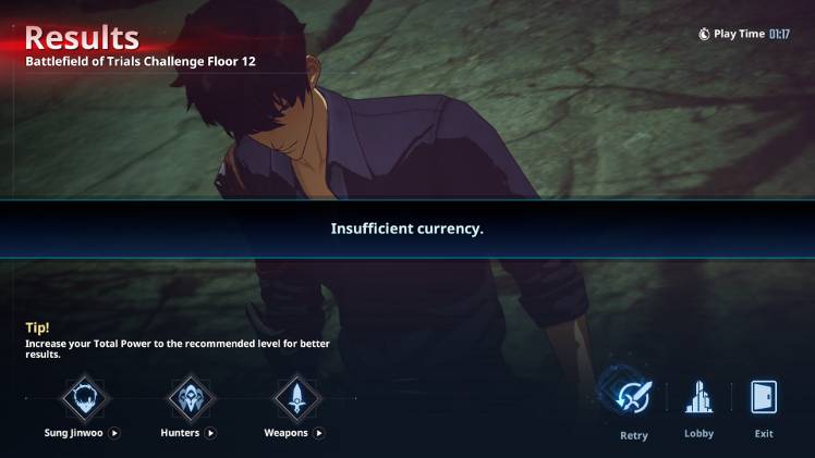 Insufficient Currency Glitch; - Solo Leveling:ARISE