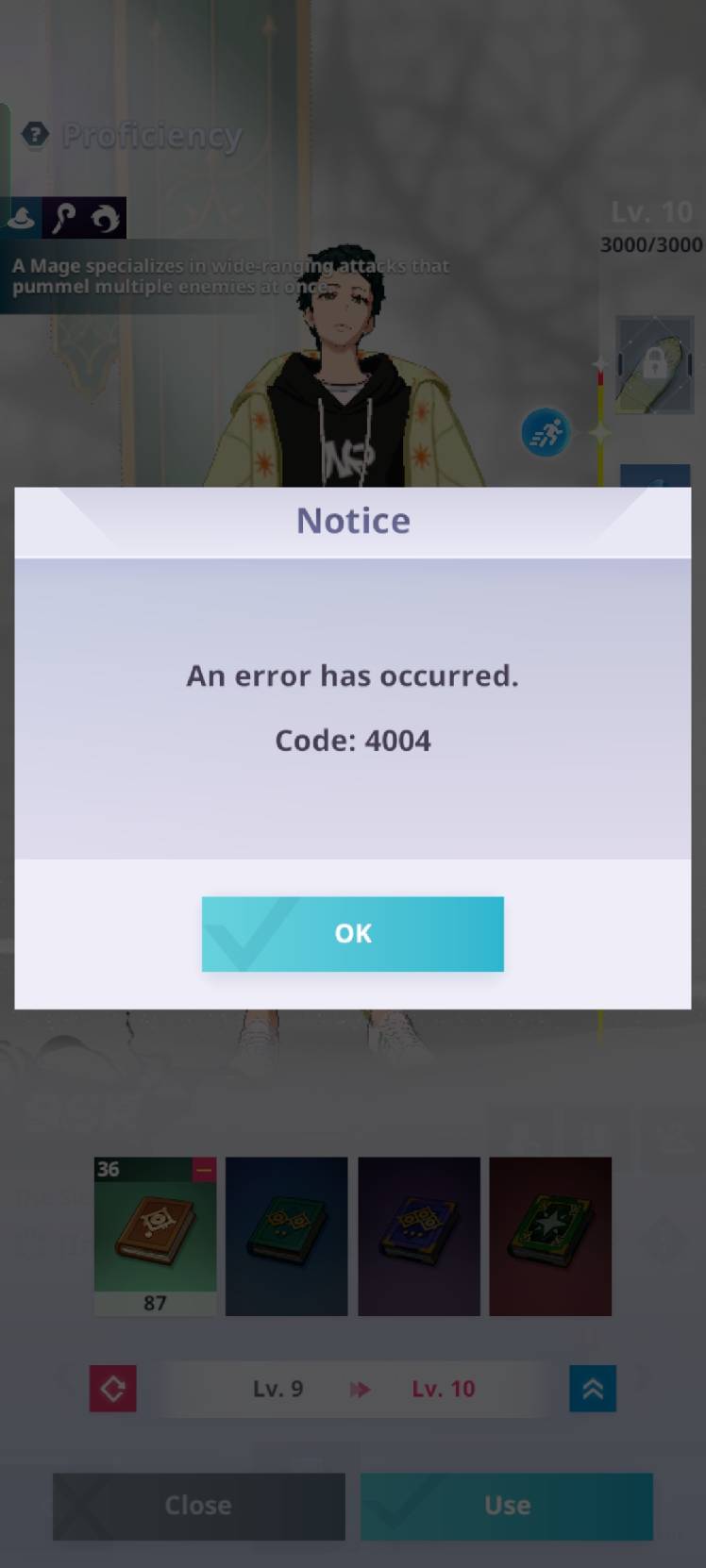 Error on maxing out proficiency level - Tower of God: New World